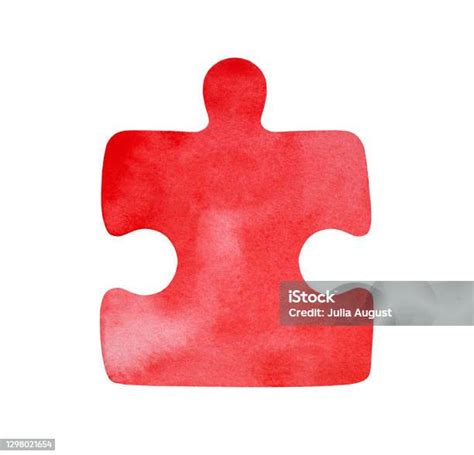 밝은 빨간 직소 퍼즐의 수채화 그림 재미 수수께끼 장애물 복잡성의 상징 손으로 그린 수채화 지저분한 일러스트레이션 디자인 엠블럼