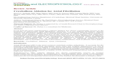 Pdf Review Article Cryoballoon Ablation For Atrial Fibrillation Dokumentips