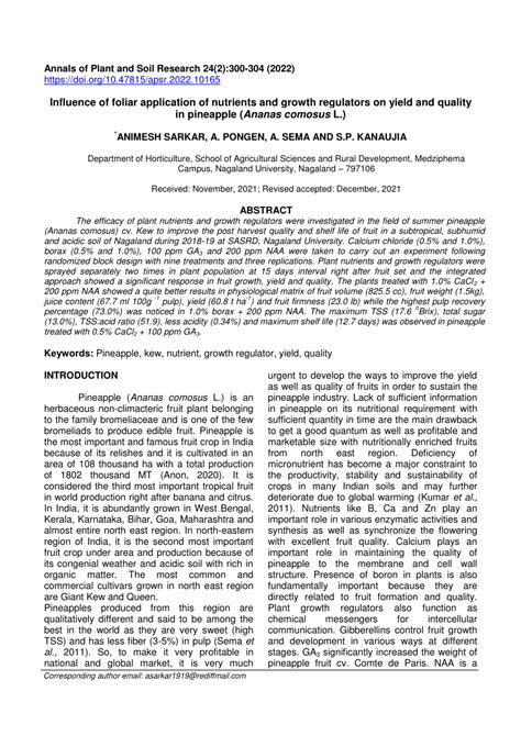 Pdf Influence Of Foliar Application Of Nutrients And Growth
