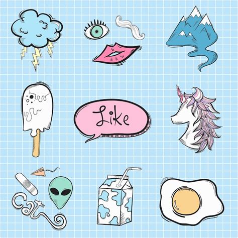 Free Vector Funky Doodle Cartoon Sticker Vector Set