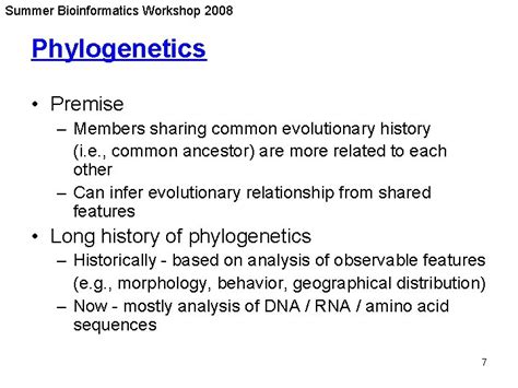Summer Bioinformatics Workshop 2008 Comparative Genomics And Phylogenetics
