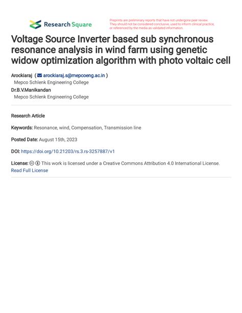 Pdf Voltage Source Inverter Based Sub Synchronous Resonance Analysis In Wind Farm Using