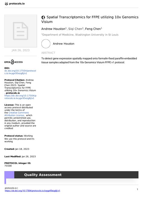 Pdf Spatial Transcriptomics For Ffpe Utilizing 10x Genomics Visium V1