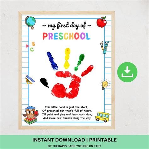 First Day Of Preschool Handprint Poem Craft First Day Of School