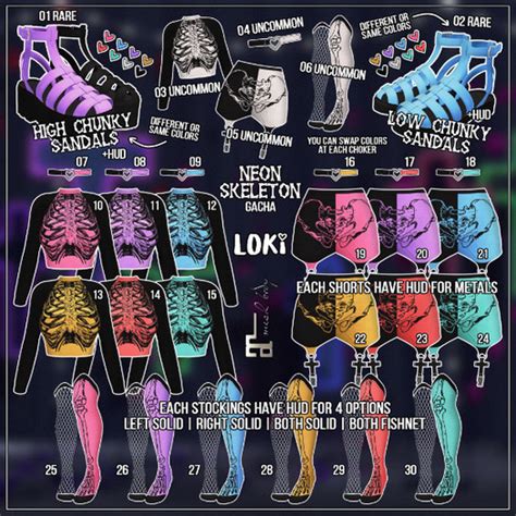 Second Life Marketplace 25 Loki Neon Skeleton Gacha Blackandpink