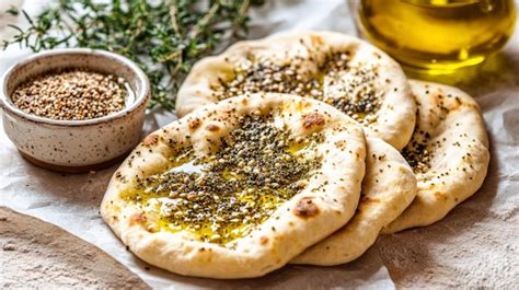 Zaatar Pita Bread With Olive Oil And Sesame Seeds Premium Ai