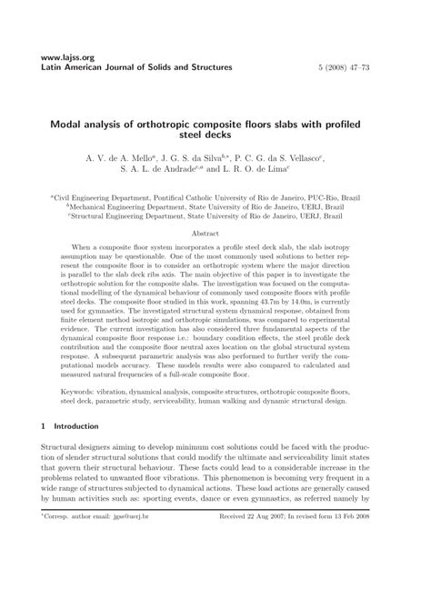 Pdf Modal Analysis Of Orthotropic Composite Floors Slabs With Profiled Steel Decks