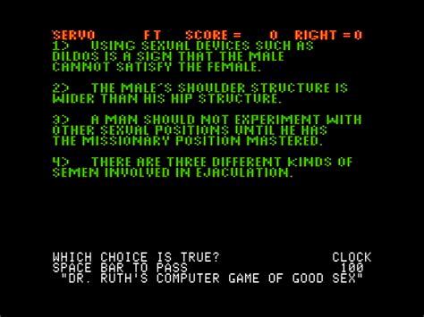 Screenshot Of Dr Ruth S Computer Game Of Good Sex Apple II 1986 MobyGames