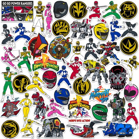 Mighty Morphin Power Rangers 50ct Vinyl Large Deluxe Stickers Variety