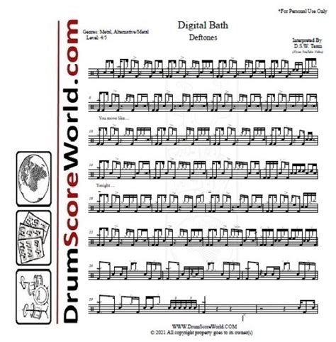 Digital Bath Deftones Drum Sheet Music Drumsetsheetmusic