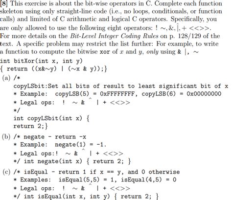 solved [8] this exercise is about the bit wise operators in