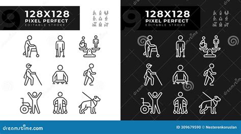 People With Amputation Linear Icons Set For Dark Light Mode Stock