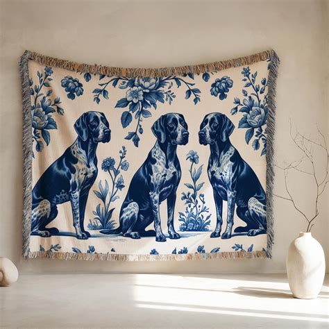 German Pointers French Toile Woven Throw Blanket Floral Tapestry With