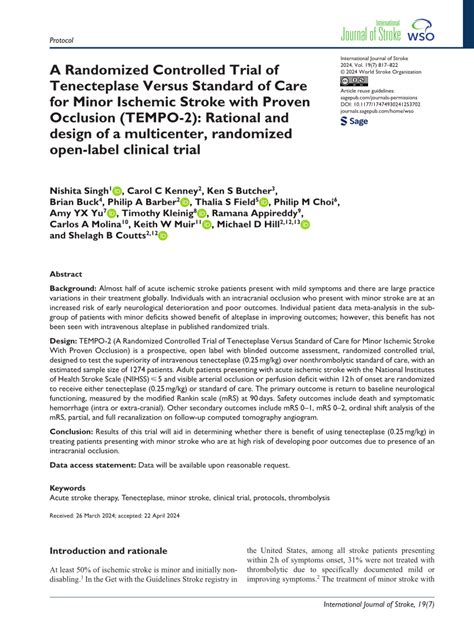 Pdf A Randomized Controlled Trial Of Tenecteplase Versus Standard Of Care For Minor Ischemic