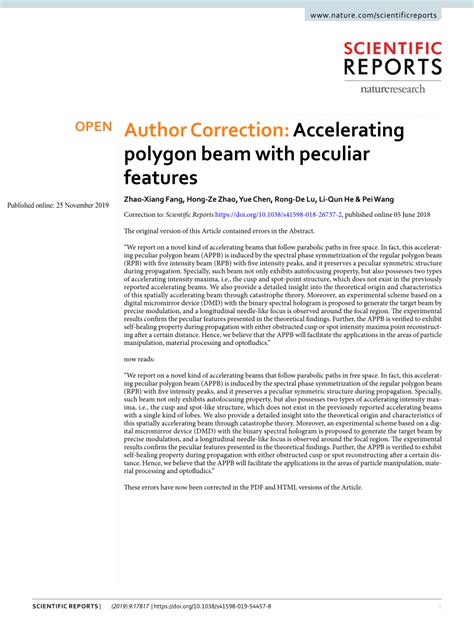 Pdf Author Correction Accelerating Polygon Beam With Peculiar Features