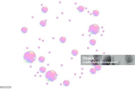 귀여운 3d 홀로그램 흐르는 액체 거품 또는 투명한 배경에 고립 된 액체 빛깔의 분홍색 물방울 탄산수 조성 수분 응결 분자 또는 입자 3차원 형태에 대한 스톡 벡터 아트 및