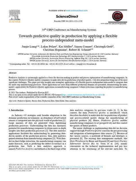 Towards Predictive Quality In Production By Applying A Flexible Process Independent Meta Model