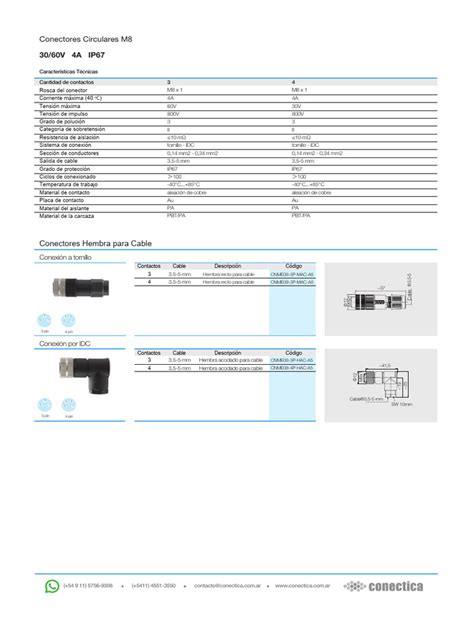 Conectores Circulares M8 Hembra Y Macho Pdf Conector Eléctrico