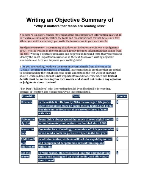 ab writing an objective summary writing an objective summary of “why