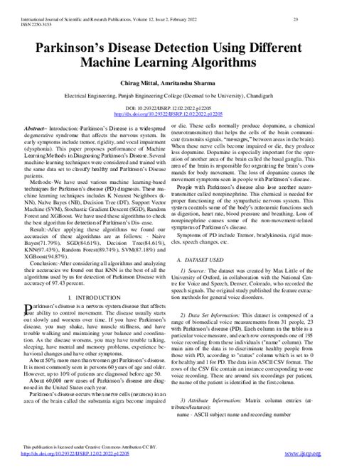 pdf parkinson s disease detection using different machine learning