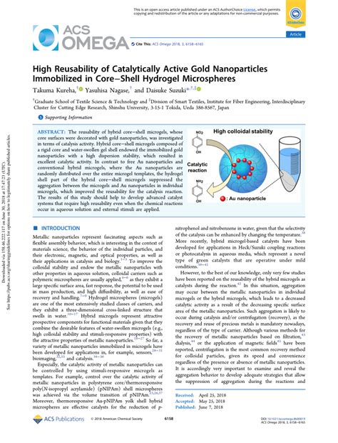 Pdf High Reusability Of Catalytically Active Gold Nanoparticles