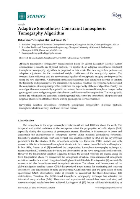 pdf adaptive smoothness constraint ionospheric tomography algorithm