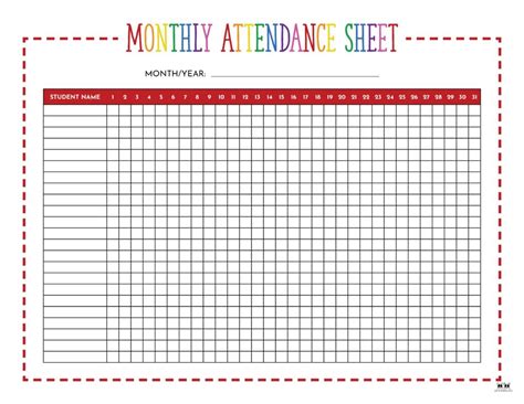 Weekly Attendance Chart Printable