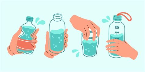 Drink More Water Set H2o Vector Illustration Cartoon Water Bottles