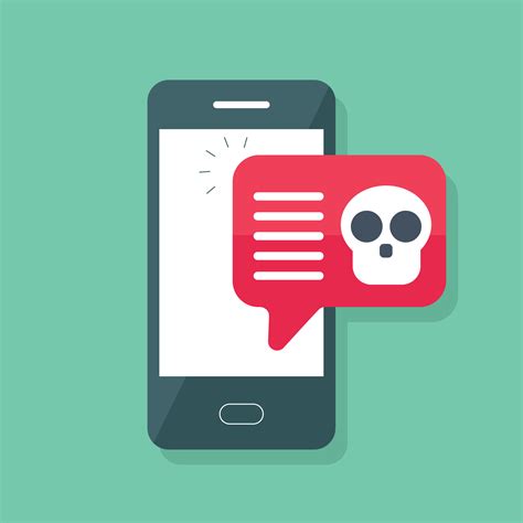 Malware Notification On Smartphone Mobile Phone With Skull Bones Bubble Speech Red Alert