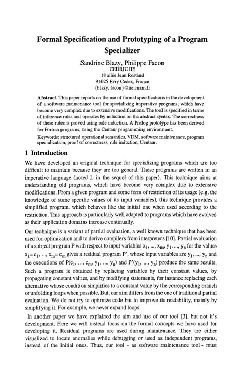 pdf formal specification and prototyping of a program specializer