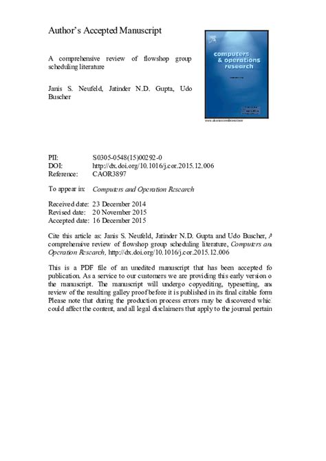 pdf a comprehensive review of flowshop group scheduling literature