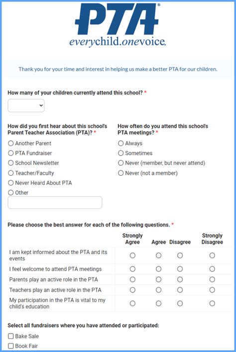 Simple Pta Survey Form Template Formsite