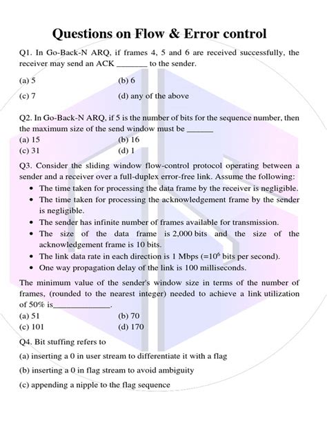 Questions On Flow & Error Control | PDF | Internet Protocols | Computer ...