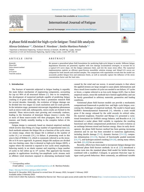 (PDF) A phase field model for high-cycle fatigue: total-life analysis