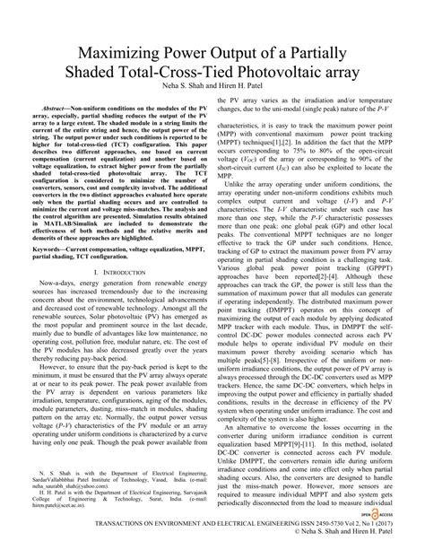 pdf maximizing power output of a partially shaded total cross tied