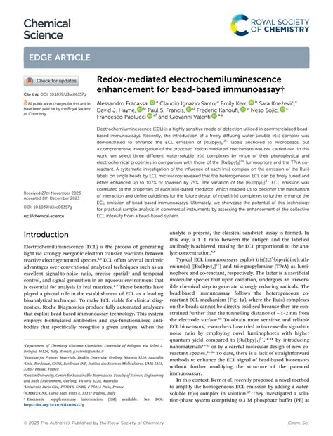 Pdf Redox Mediated Electrochemiluminescence Enhancement For Bead Based Immunoassay