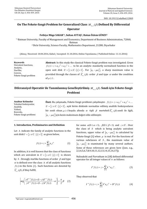 Pdf On The Fekete Szegö Problem For Generalized Class Mα γ β Defined By Differential Operator