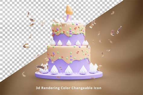 3d 생일 케이크 렌더링 아이콘 또는 초콜릿 맛이 있는 3d 생일 케이크 프리미엄 Psd 파일