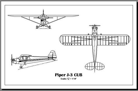 Items Similar To Piper J 3 Cub 3 View Drawing Print On Etsy
