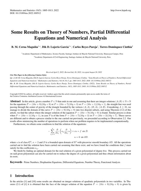 Pdf Some Results On Theory Of Numbers Partial Differential Equations And Numerical Analysis