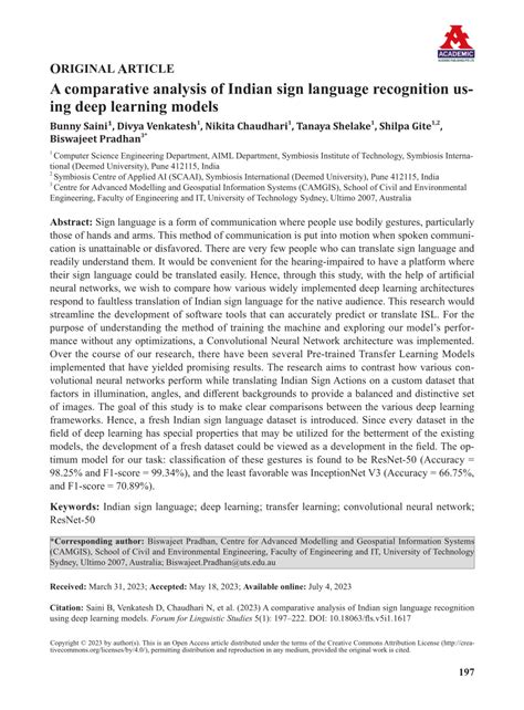 Pdf A Comparative Analysis Of Indian Sign Language Recognition Using Deep Learning Models