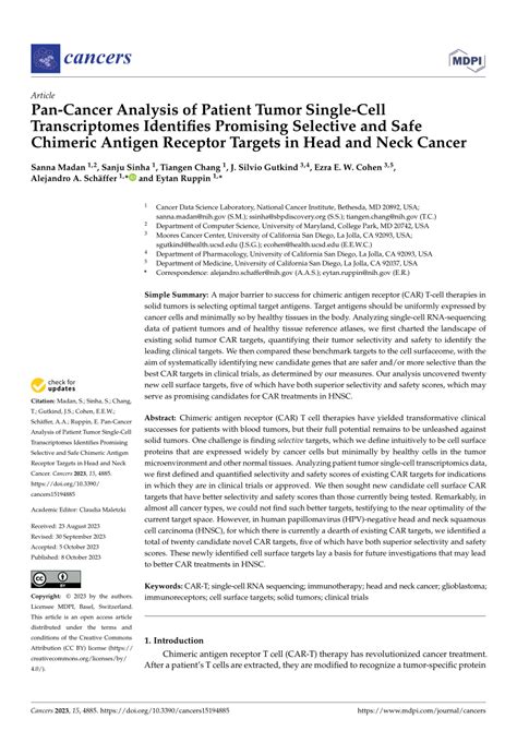 Pdf Pan Cancer Analysis Of Patient Tumor Single Cell Transcriptomes Identifies Promising