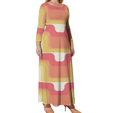 Mid Century Modern Sherbet Wave Long Sleeved Dress Long Dress Womens
