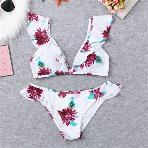 비키니 2021 수영복 여성 플로랄 프린트 세트 수영 투피스 수영복 비치웨어 Biquini Micro Bikini 수영복