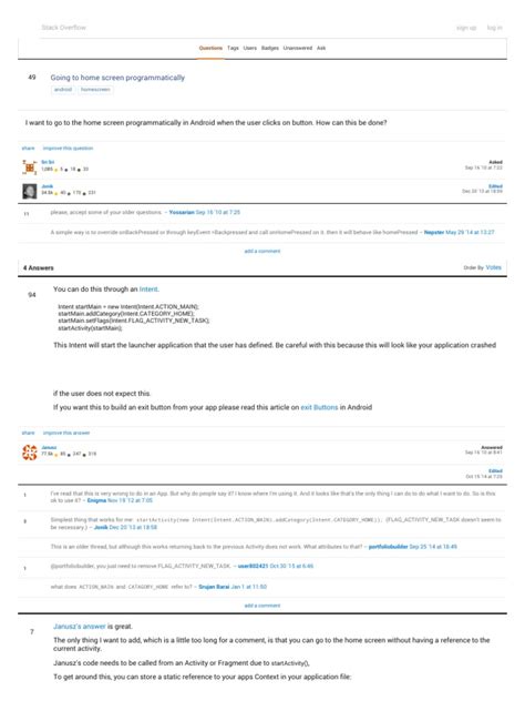 Going To Home Screen Programmatically Stack Overflow Pdf Pdf Android Operating System