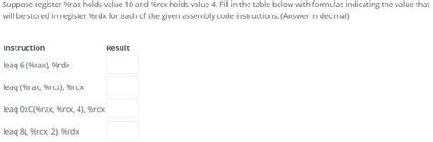 Solved Suppose Register Rax Holds Value 10 And Rcx Holds