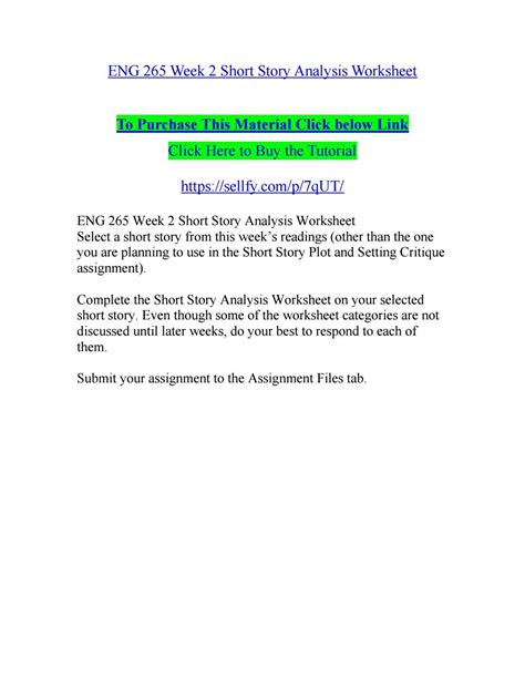 Eng 265 Week 2 Short Story Analysis Worksheet By Richardsonin