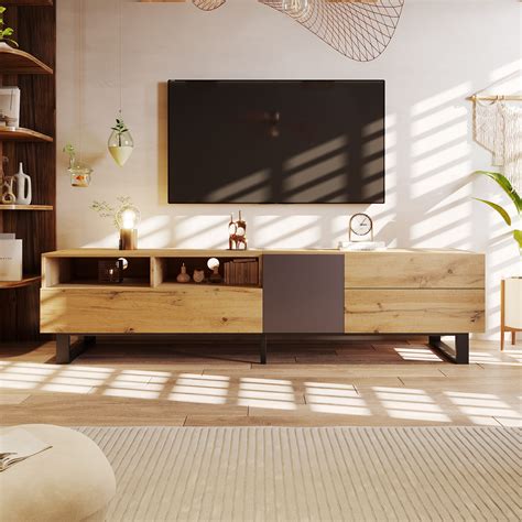 Estantería Tv 180cm Madera Esmeralda Negro Mdf Hierro 2 Cajones