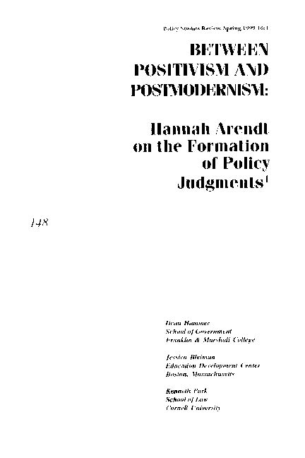 Pdf Hannah Arendt On The Formation Of Policy Judgments Between
