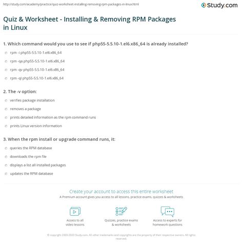 quiz and worksheet installing and removing rpm packages in linux